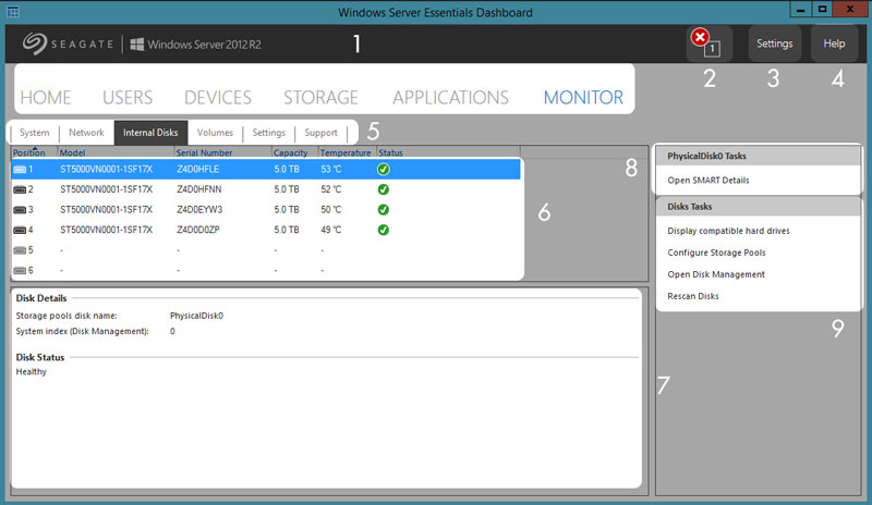 Seagate WSS NAS Administration Guide - Dashboard tour